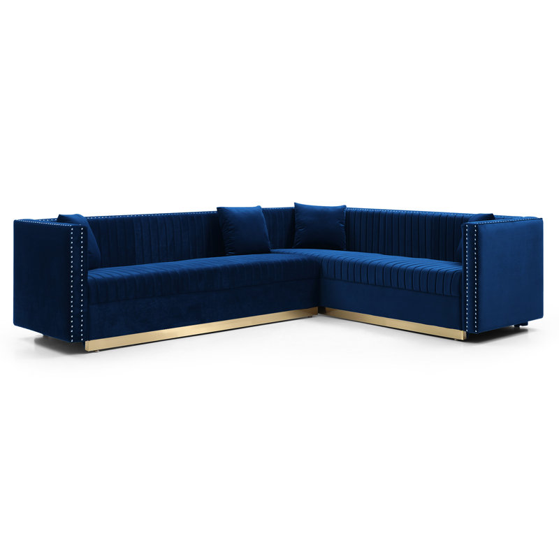 Olindo 2 Piece Upholstered Sectional Contemporary Vertical Channel Tufted Velvet Sectional Sofa Modern Upholstered Corner Couch Everly Quinn Body